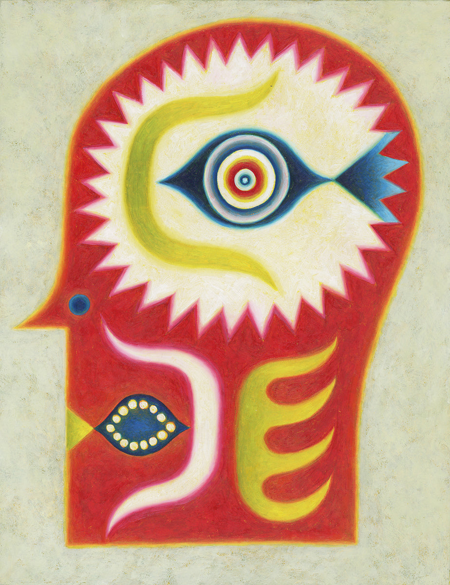 bird fish head red original painting – yumaeda